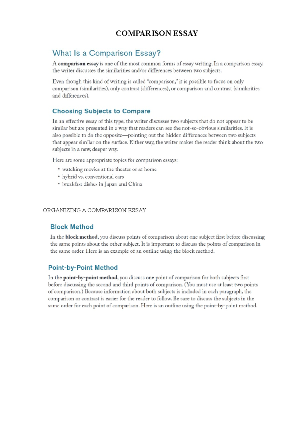 Comparison Essay: Analyzing Similarities and Differences - Studocu