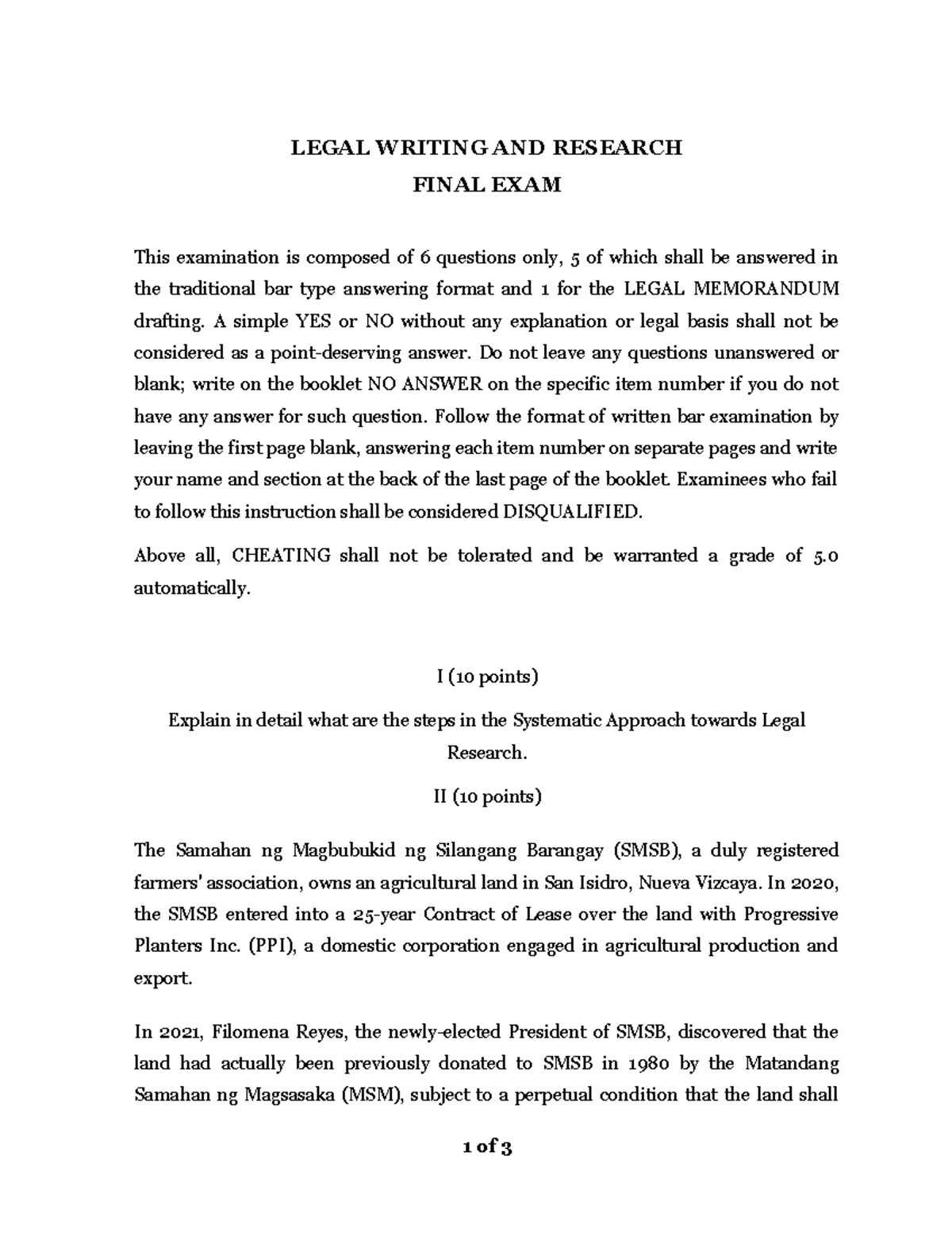 Legal Writing & Research (LW101) Final Exam Study Guide - Studocu