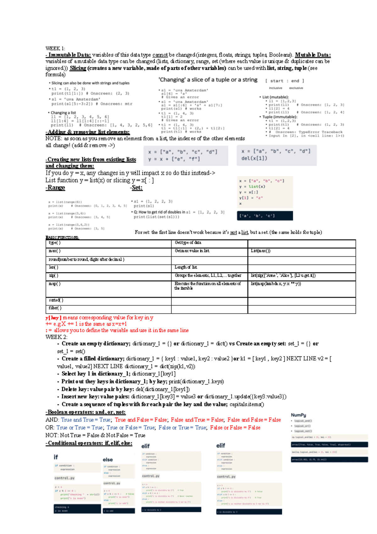 Cheat Sheet Python Midterm () - WEEK 1: - Immutable Data: variables of this data type cannot be ...