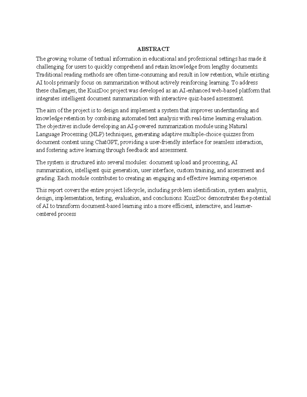 2022P06284 KuizDoc Project: AI-Enhanced Learning & Assessment - Studocu