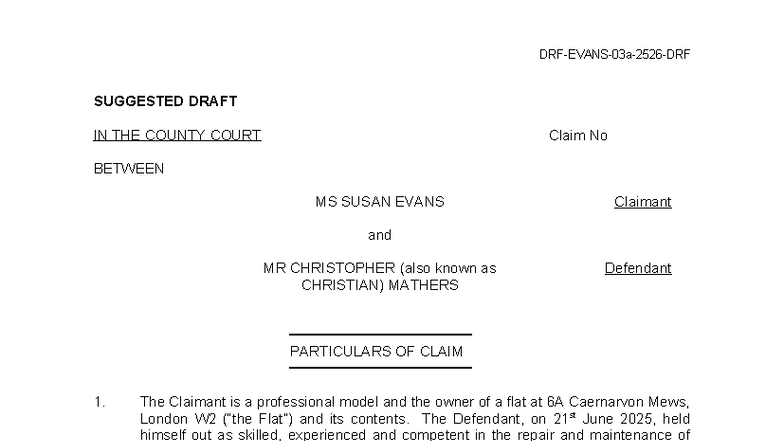 County Court Claim Draft: Evans v Mathers (Claim No. TBD) - Studocu