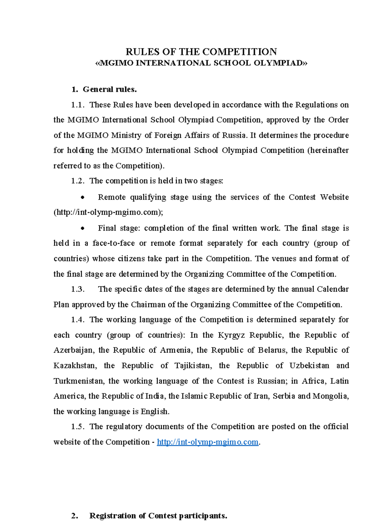 MGIMO International School Olympiad Competition Rules 2025-2026 - Studocu