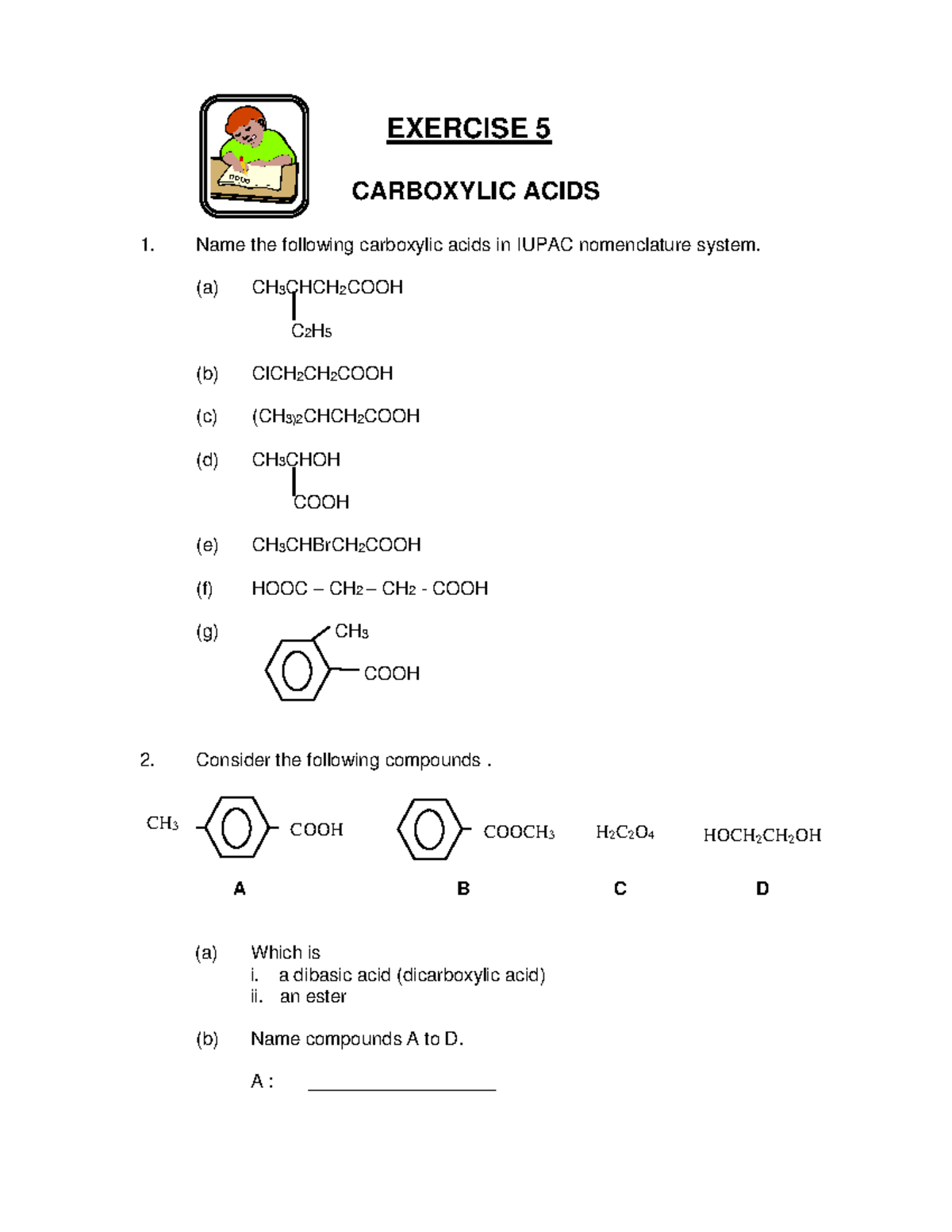 Exercise 5: Carboxylic Acids Naming and Identification - Studocu