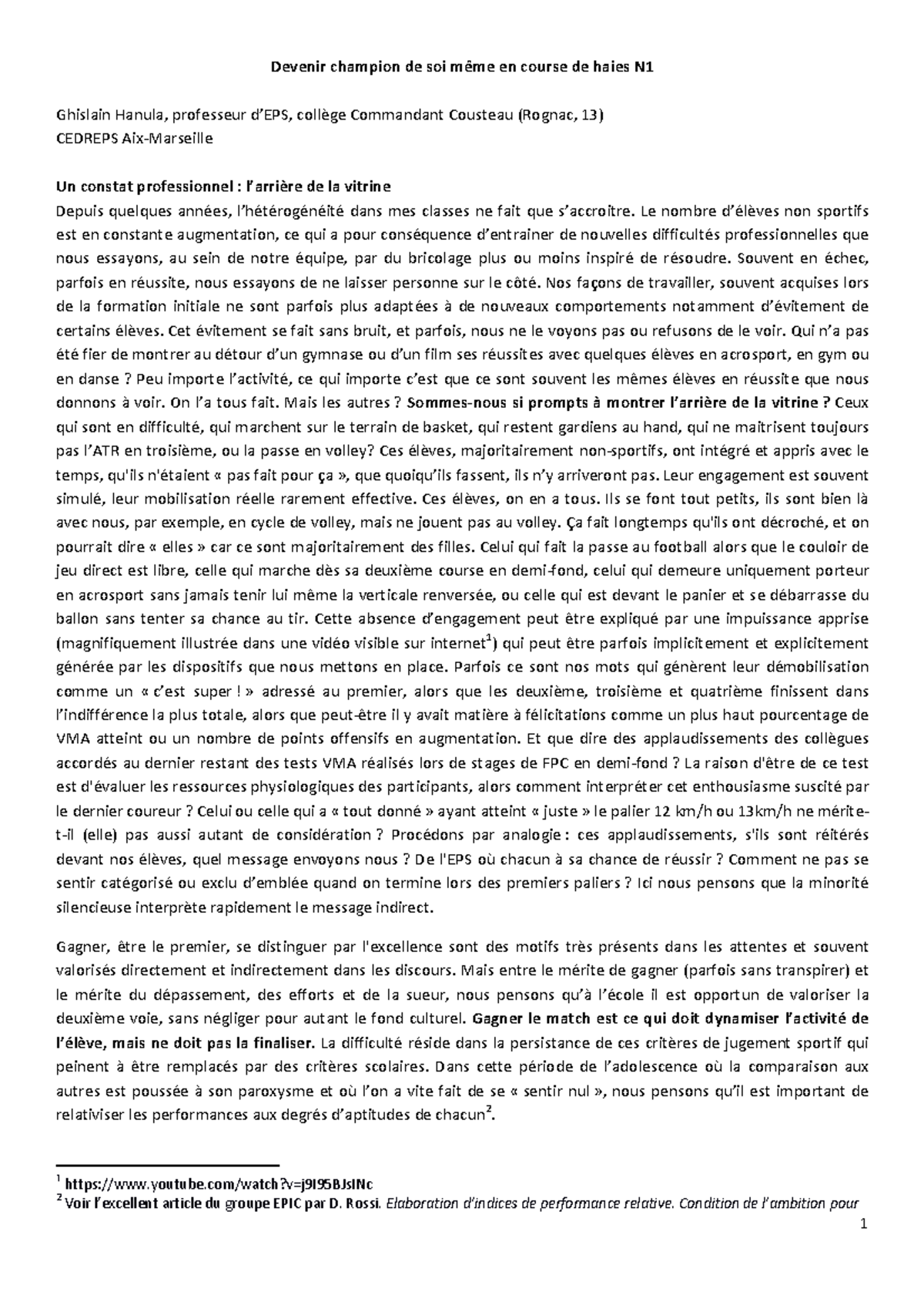 Devenir Champion de Soi-même en EPS : Approche Équitable et Inclusive ...