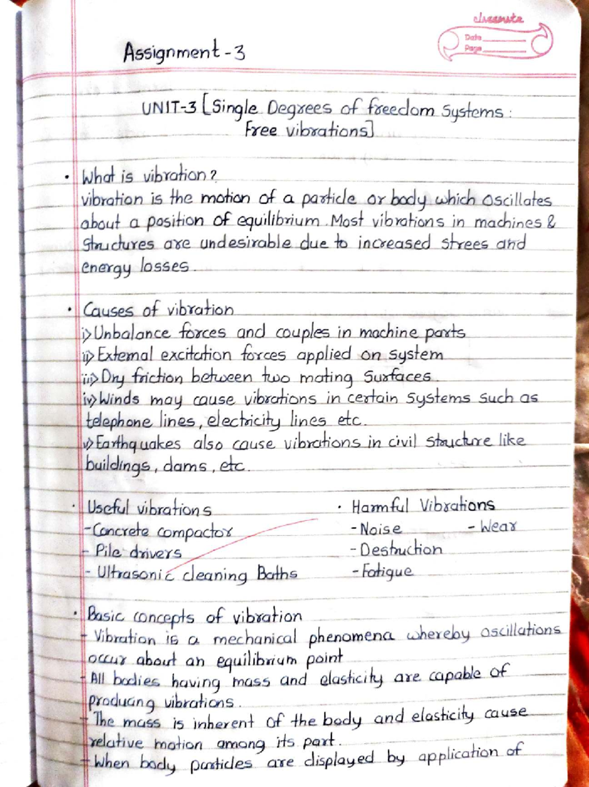 Dynamics of Machinery (DOM 3) - Lecture Notes on Vibration Concepts ...