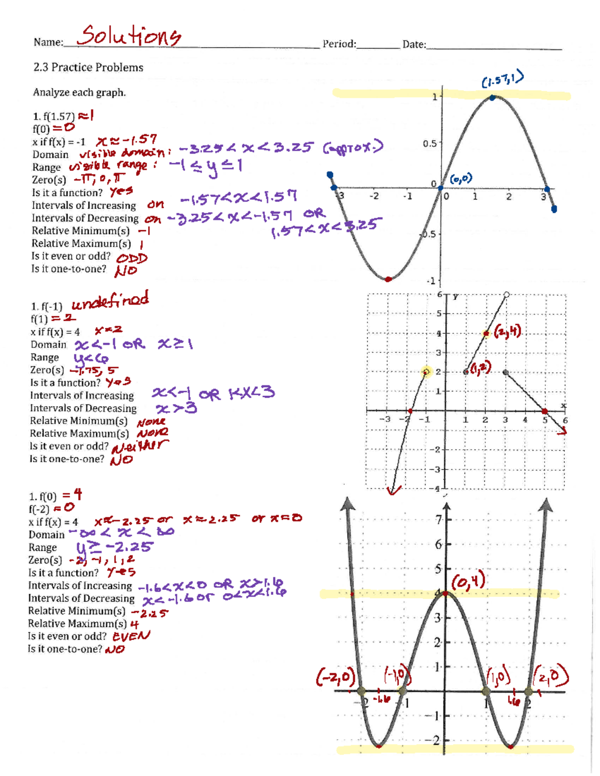 2-3 practice graphing - S o l u t i o n s 1) - 0= a:&:&.ie?f:kE ...