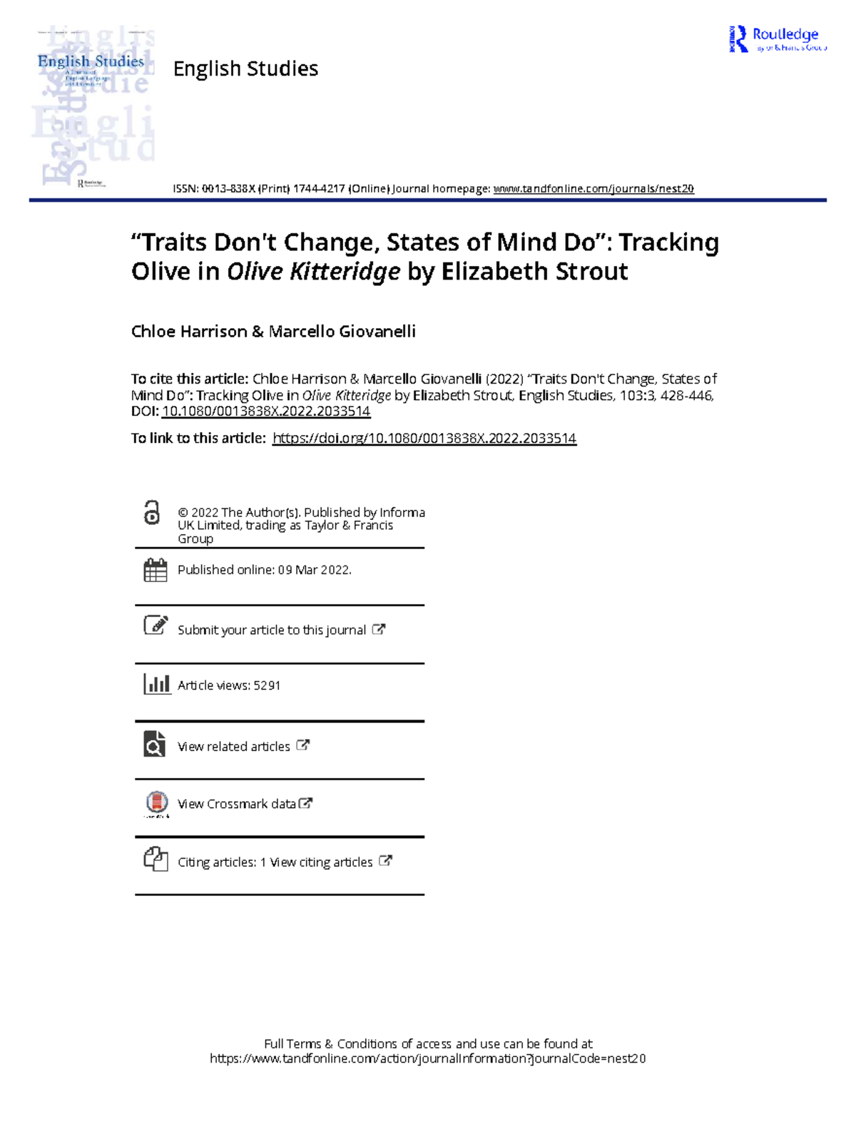 Traits Don't Change, States of Mind Do: Tracking Olive in Olive ...