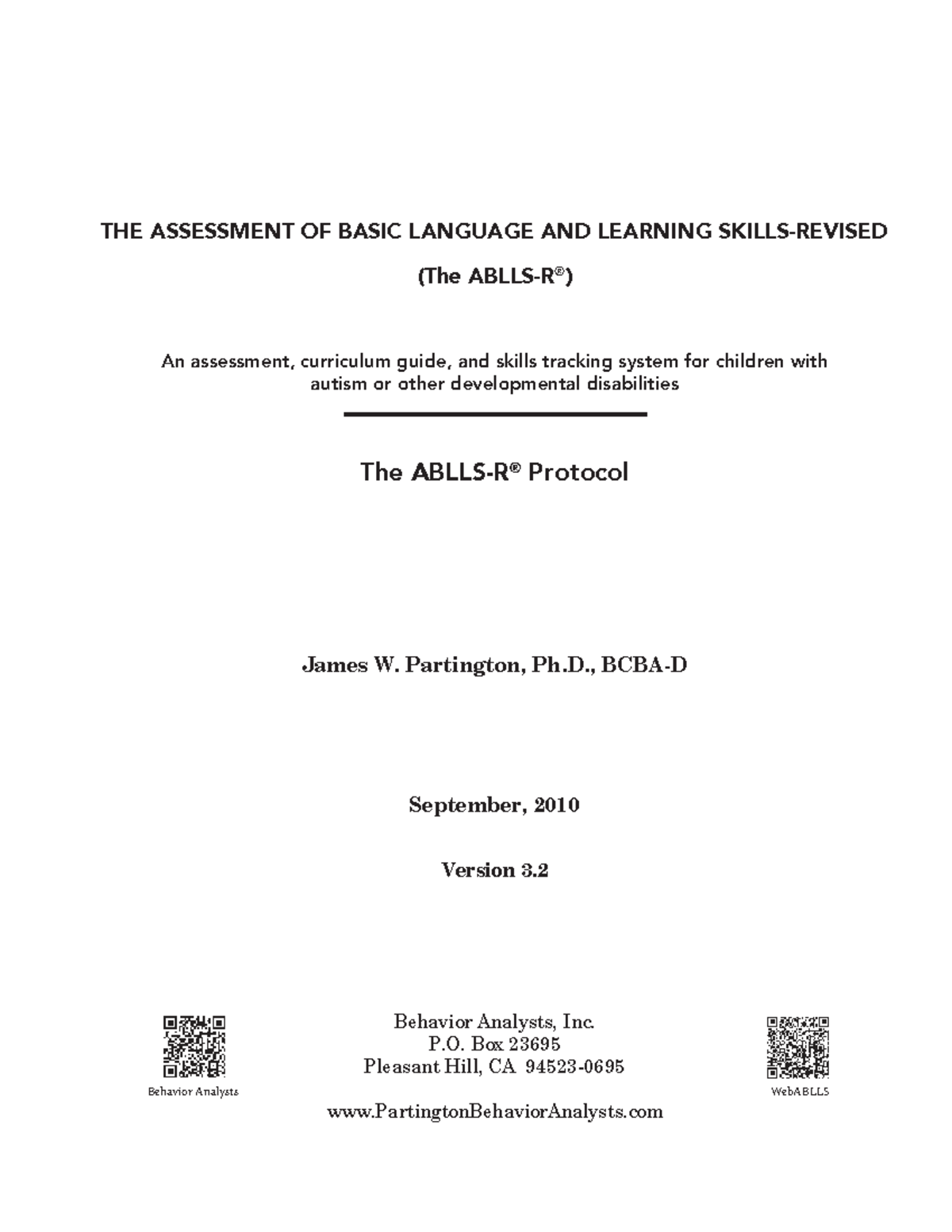 ABLLS-R Protocol Version 3.2: Assessment & Skills Tracking - Studocu
