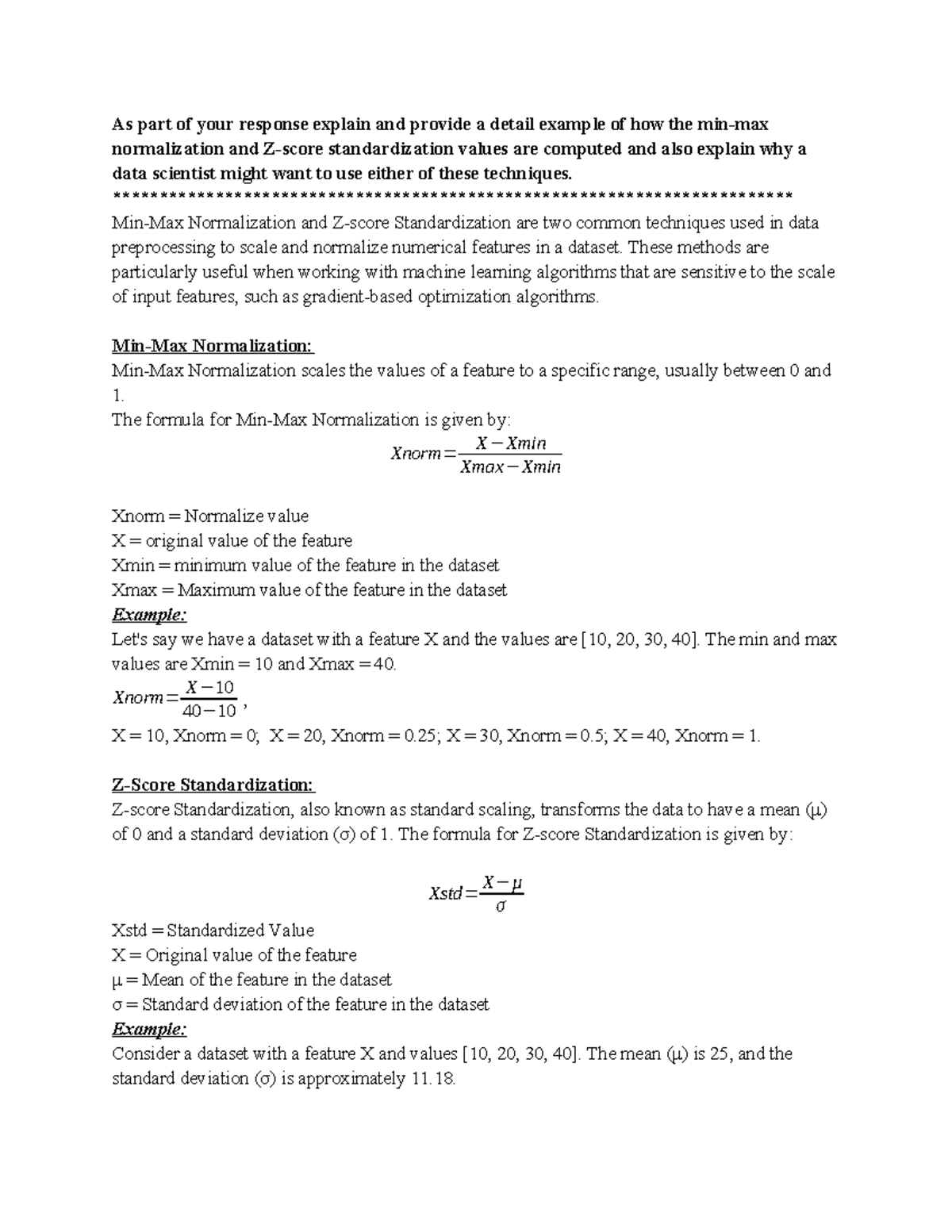 Unit 4 - Min-Max & Z-Score Normalization Discussion Forum - Studocu