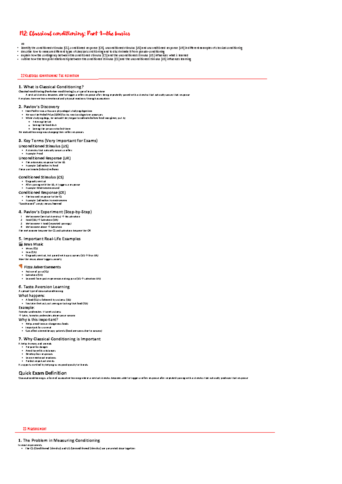 M2: Classical Conditioning Basics - Key Concepts and Measurements - Studocu