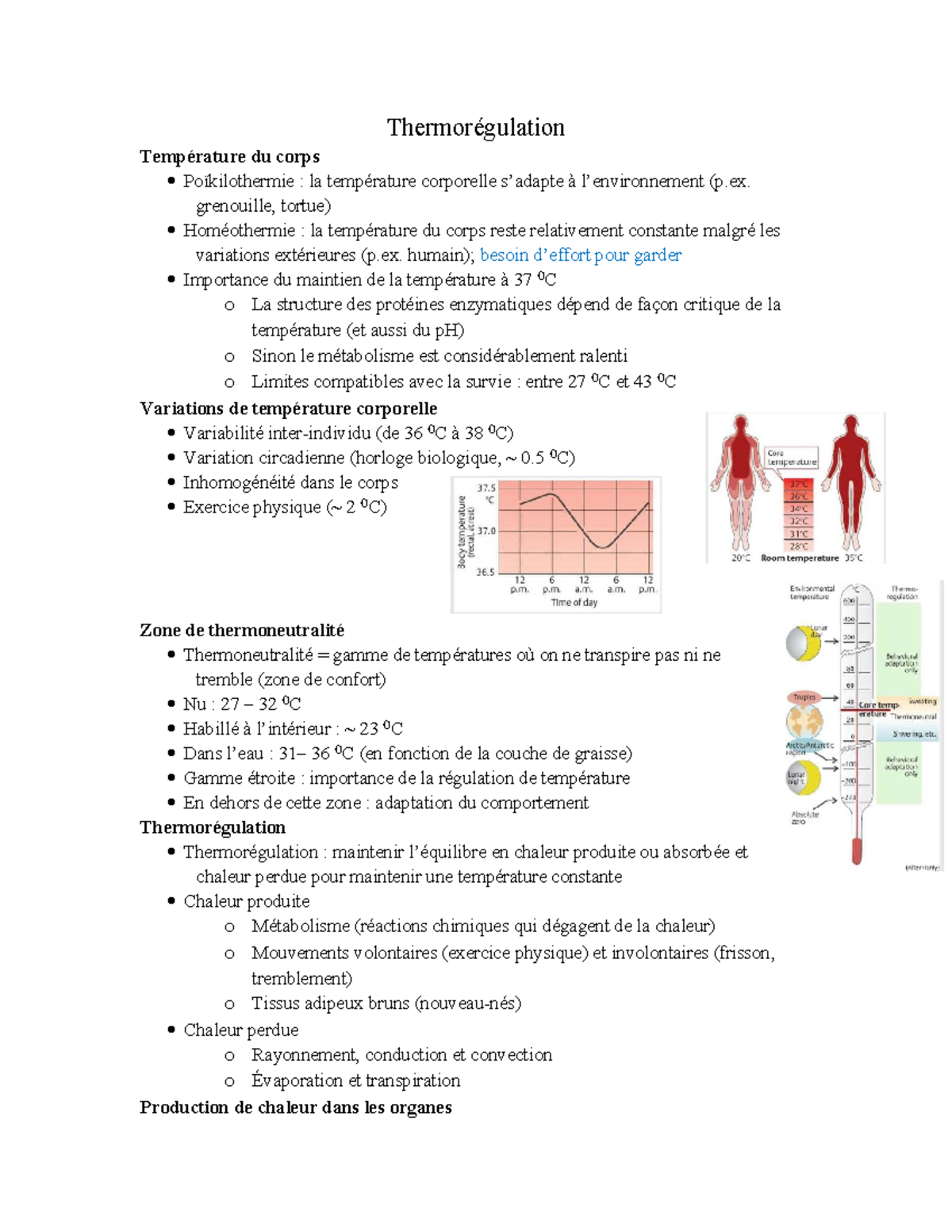 Thermorégulation - cours de Vincent Jaquemet - Thermorégulation Température du corps - Studocu