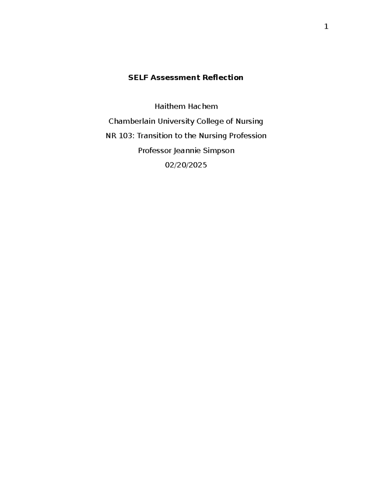 NR 103: Self-Assessment Reflection on Strengths and Challenges - Studocu