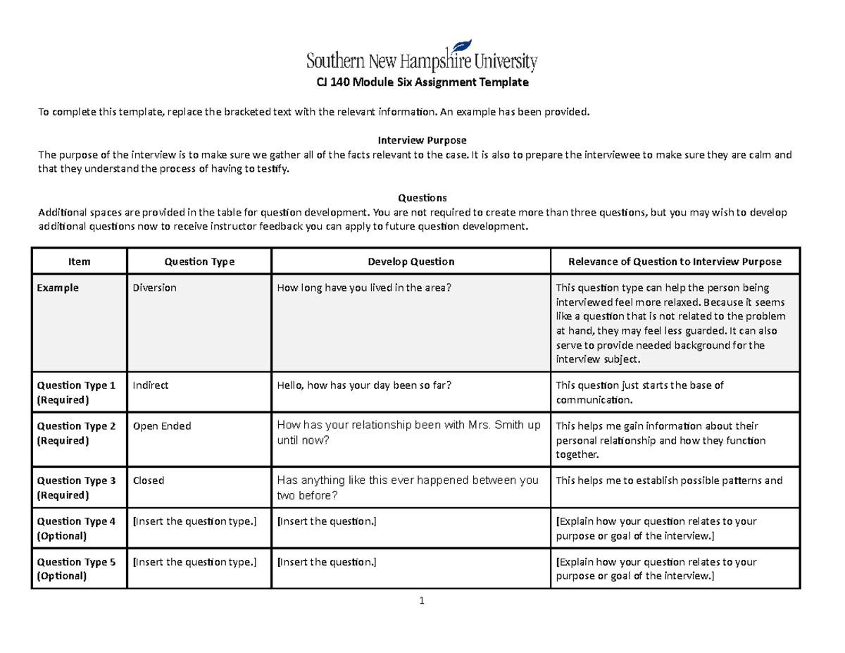 CJ 140 Module Six Interview Assignment Template Guide - Studocu