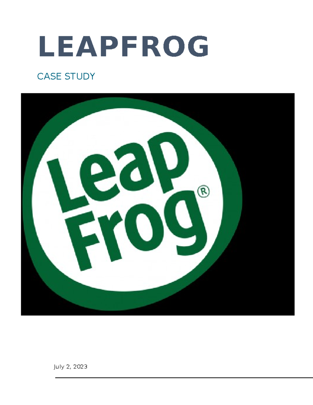 Leap Frog - Case Study 1: Supply Chain Management Insights - Studocu