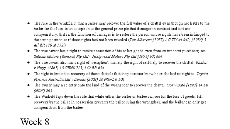 Laws1150: Notes on Bailee Rights and Adverse Possession Principles ...