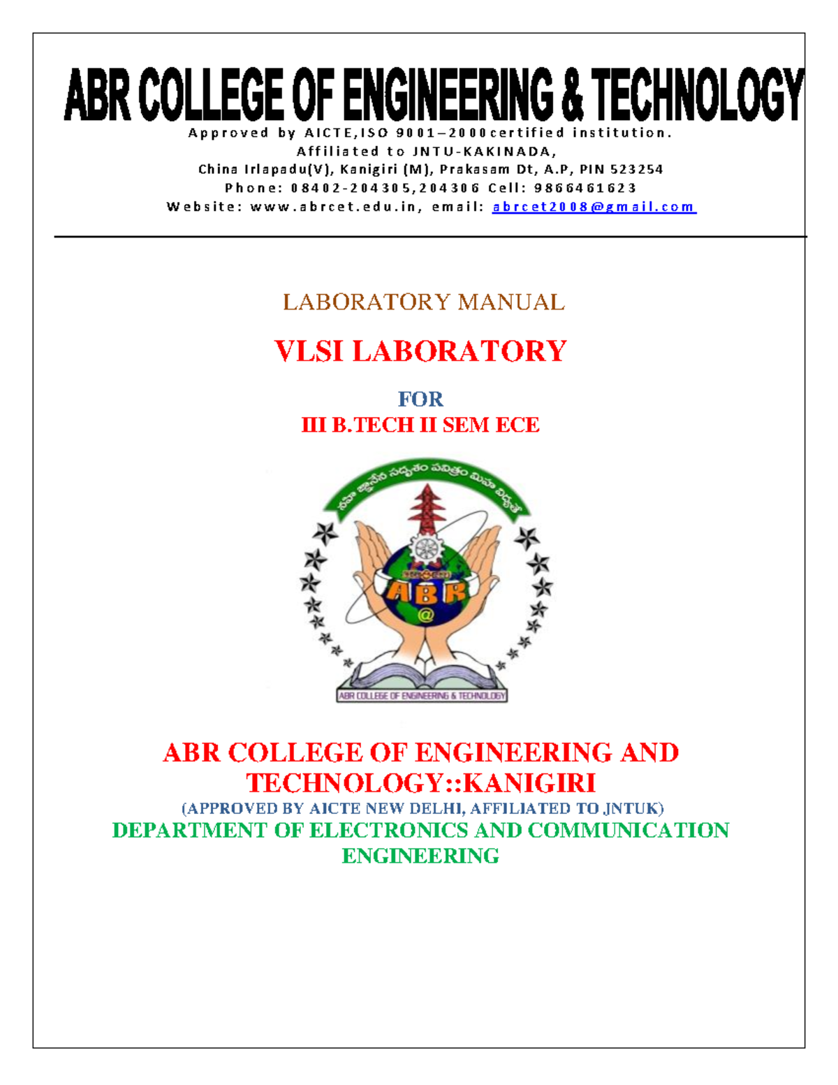VLSI Student Lab Manual - LABORATORY MANUAL VLSI LABORATORY FOR III B II SEM ECE ABR COLLEGE OF ...