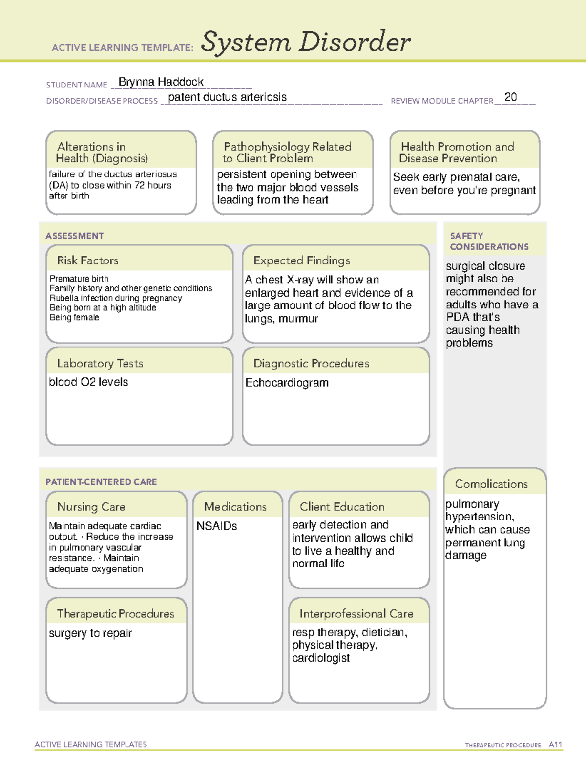 ATI children remediation patent ductus arteriosus - ACTIVE LEARNING ...
