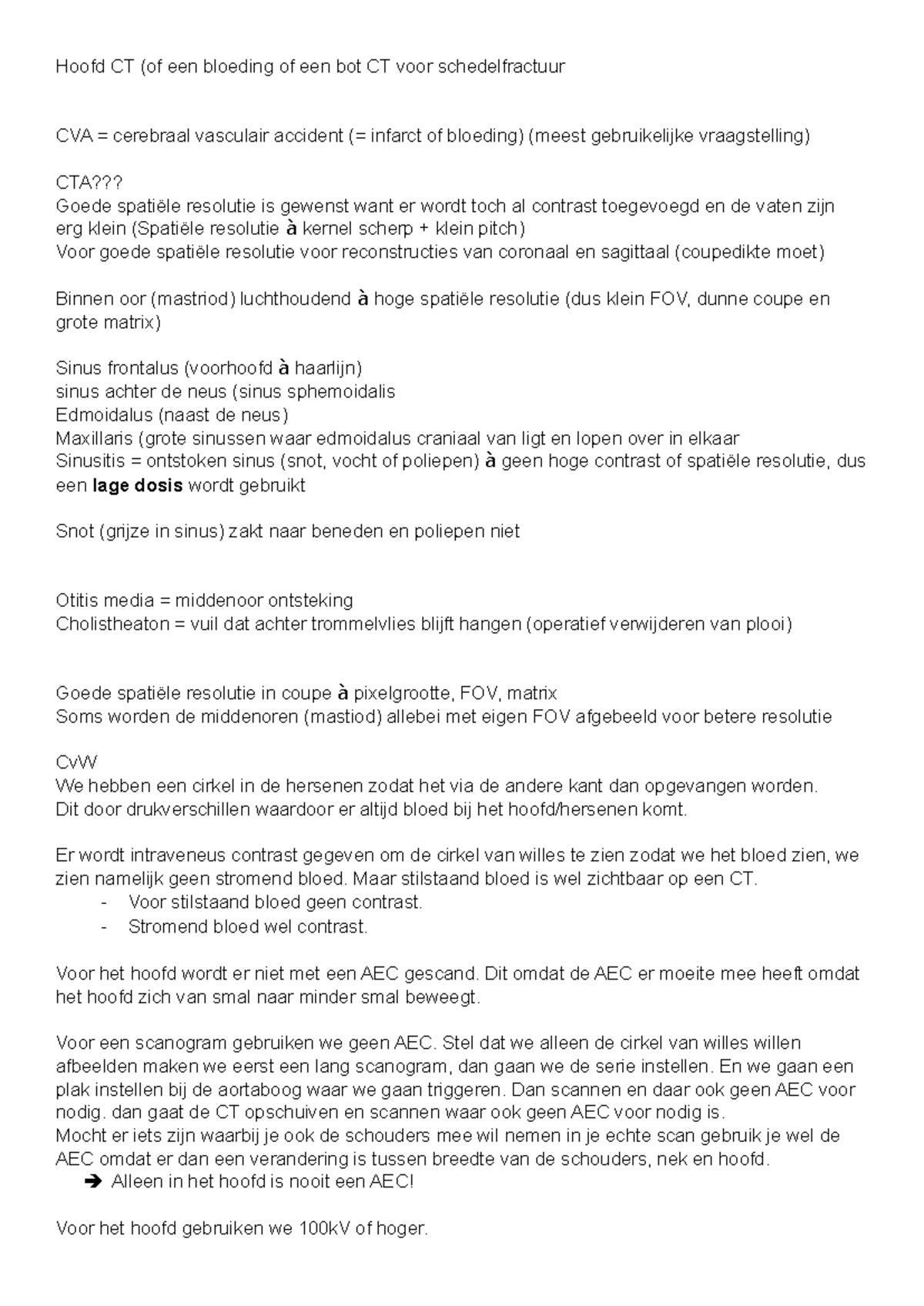 CT Hoofd (RD) Les 12: Bloedingen en Anatomie van de Hersenen - Studeersnel