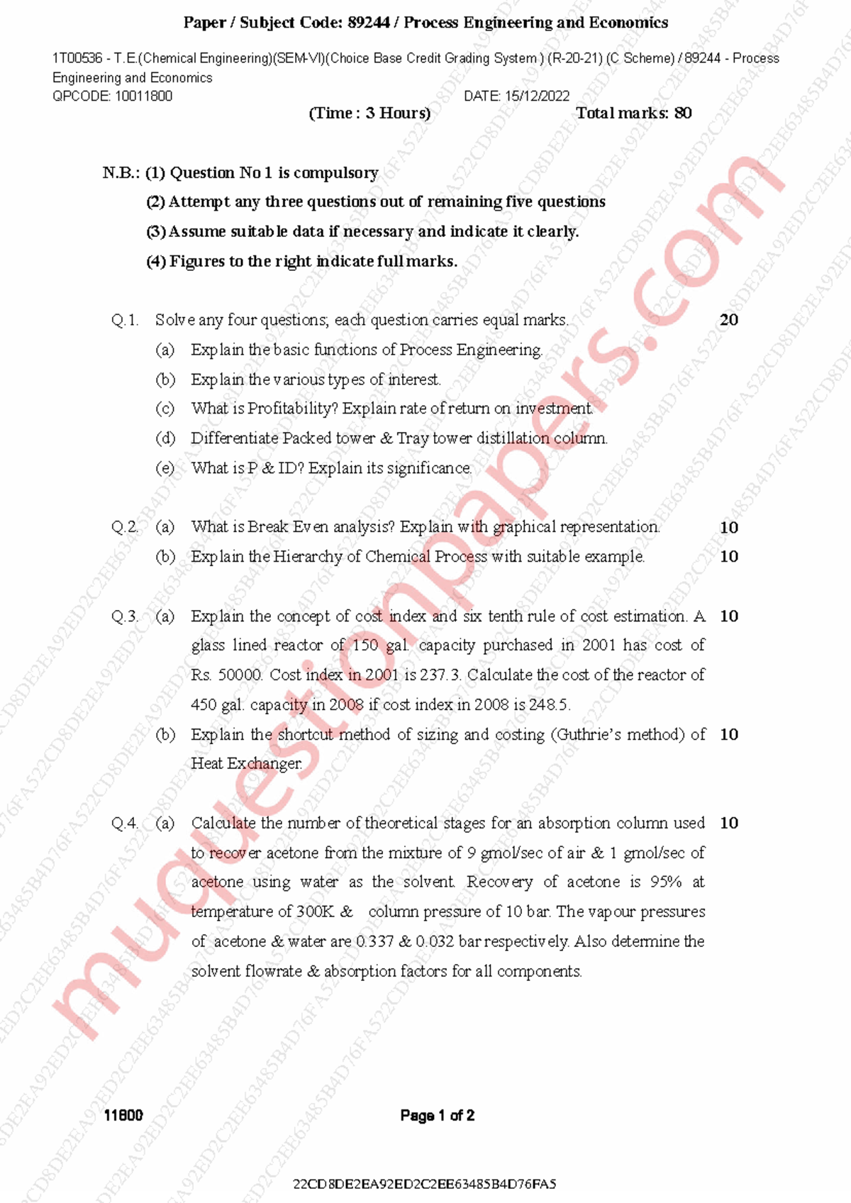 Process Engineering and Economics Exam Notes 89244 T.E. (Chemical ...