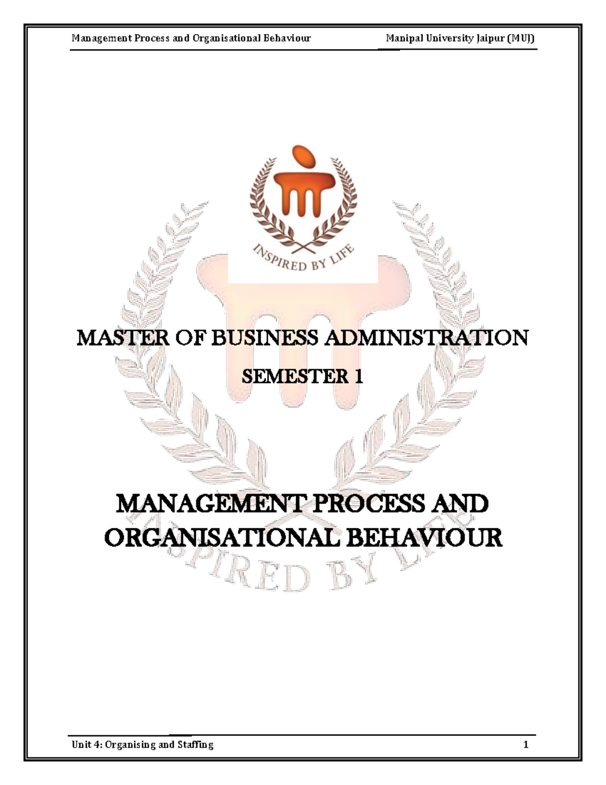 MBA Organizational Behavior - Unit 4: Organizing & Staffing Guide (MUJ ...