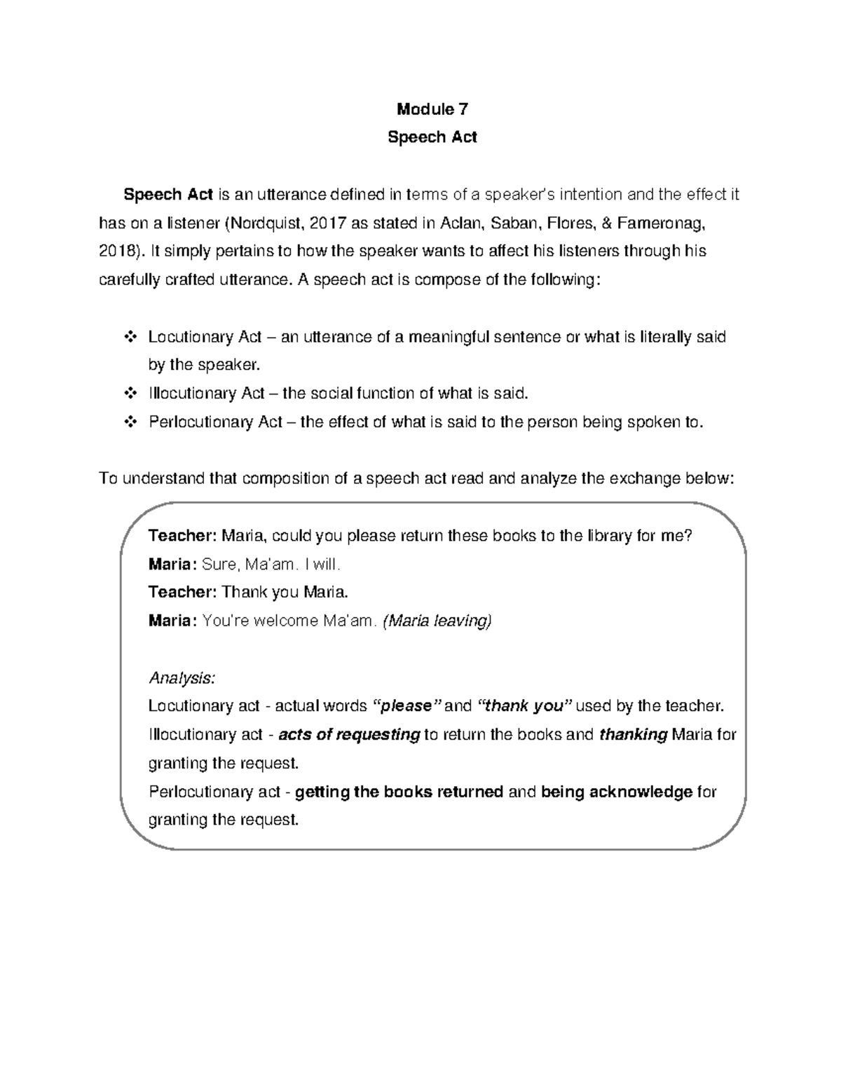 Module 7: Understanding Speech Acts and Their Functions - Studocu