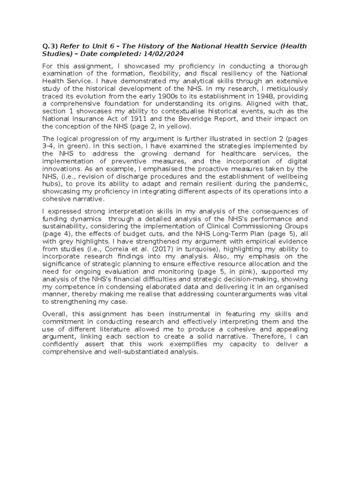 Unit 19 - Study Skills Portfolio Building: Analysis of the NHS تاریخ ...