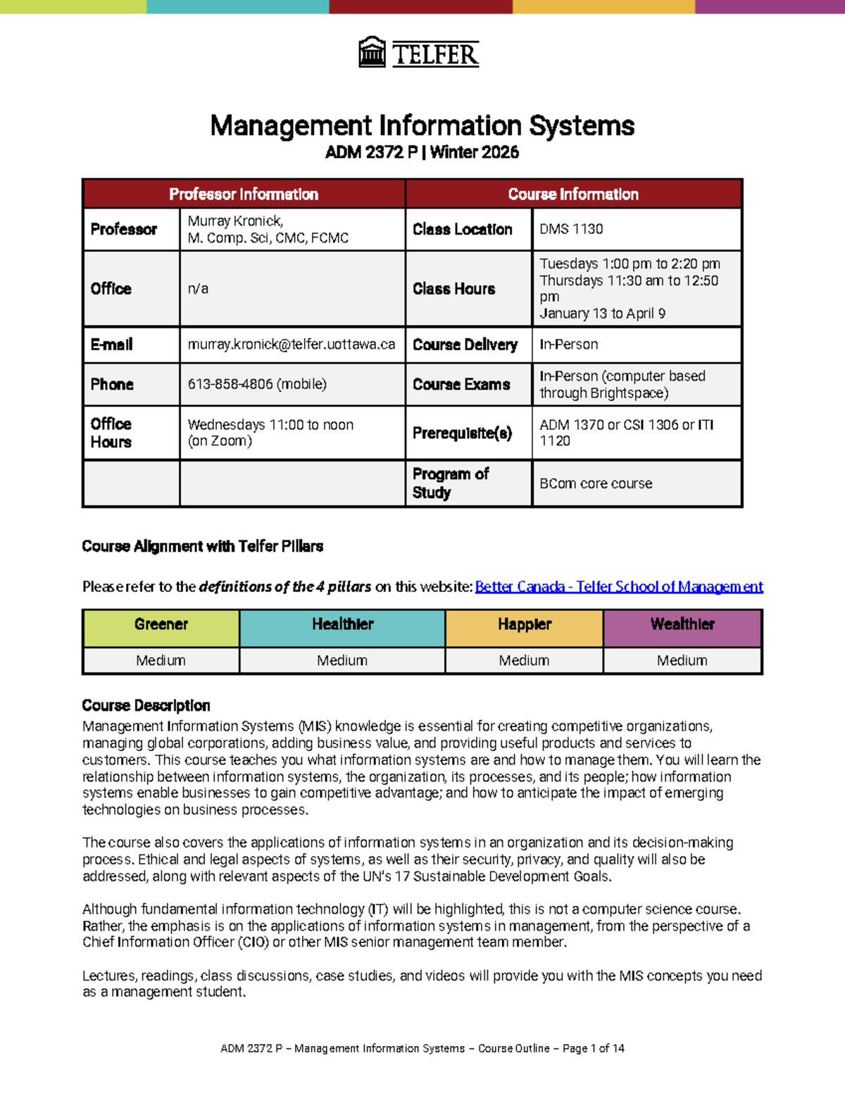 ADM 2372 P Management Information Systems Course Syllabus - Winter 2026 ...