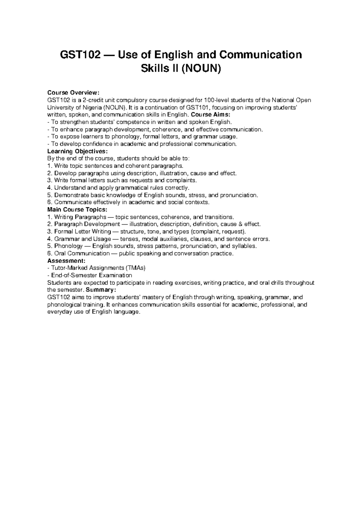 GST102 Final Exam Cheat Sheet: English & Communication Skills II - Studocu