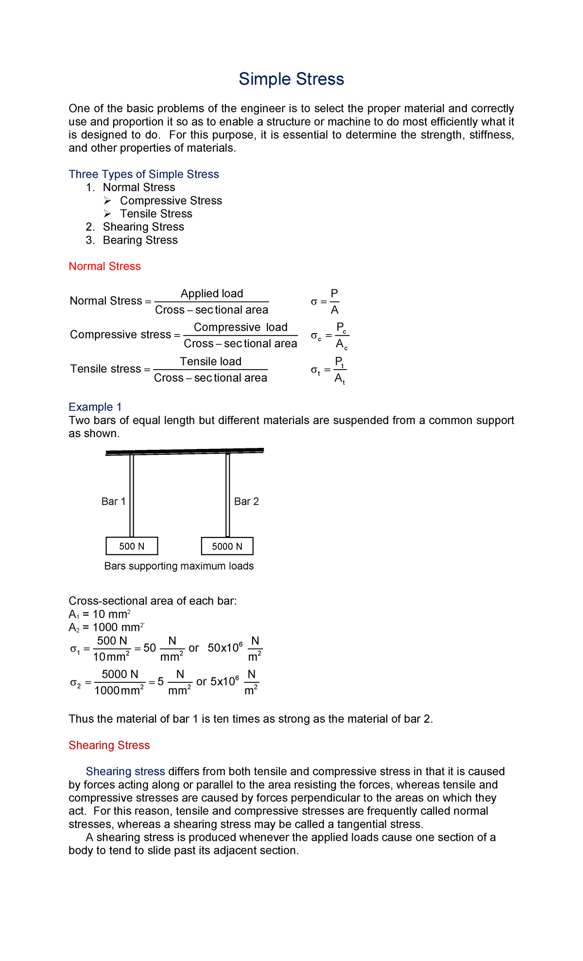 Simple stress - Simple Stress One of the basic problems of the engineer ...