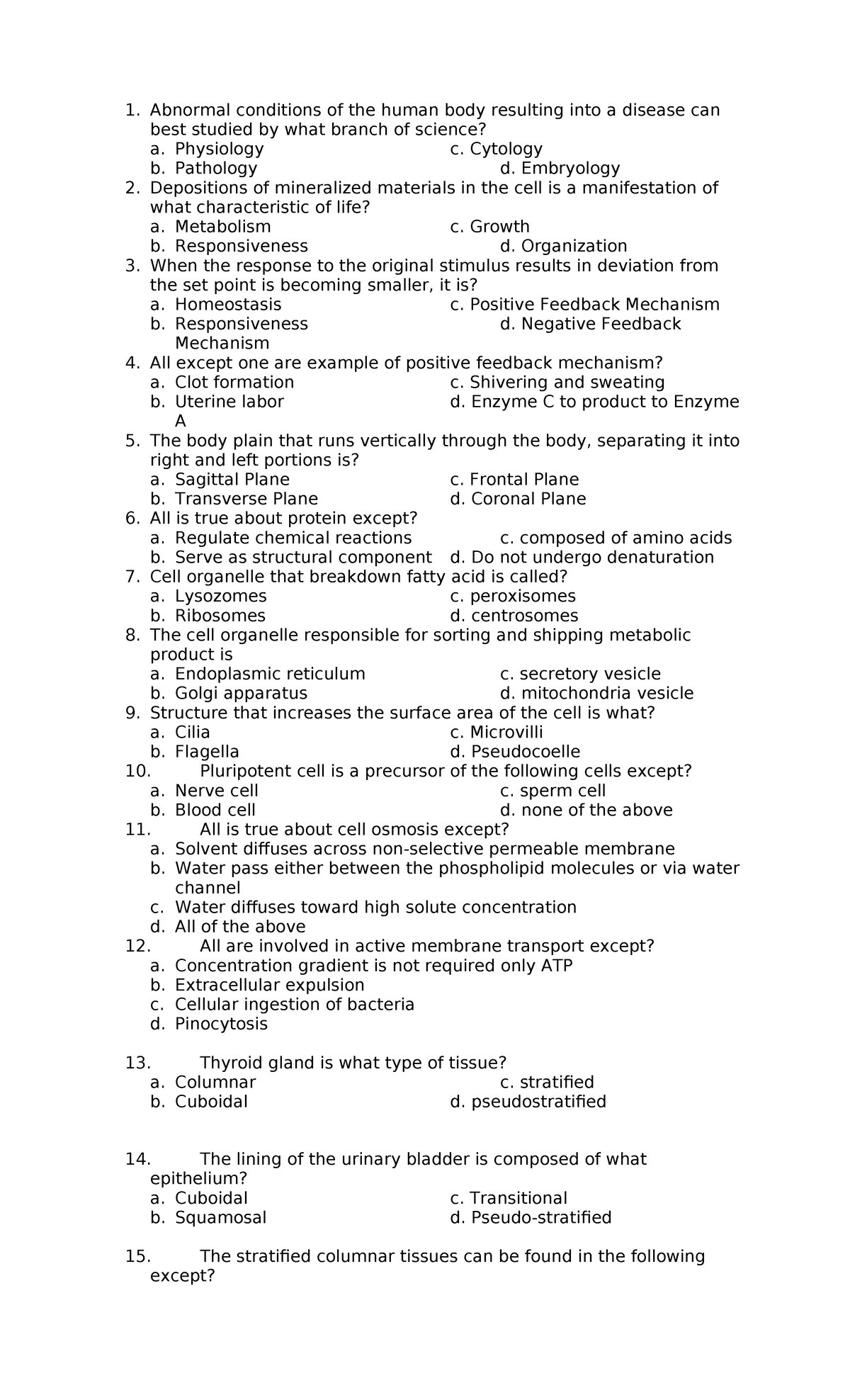 Biology 101: Human Anatomy Quiz Questions and Answers - Studocu