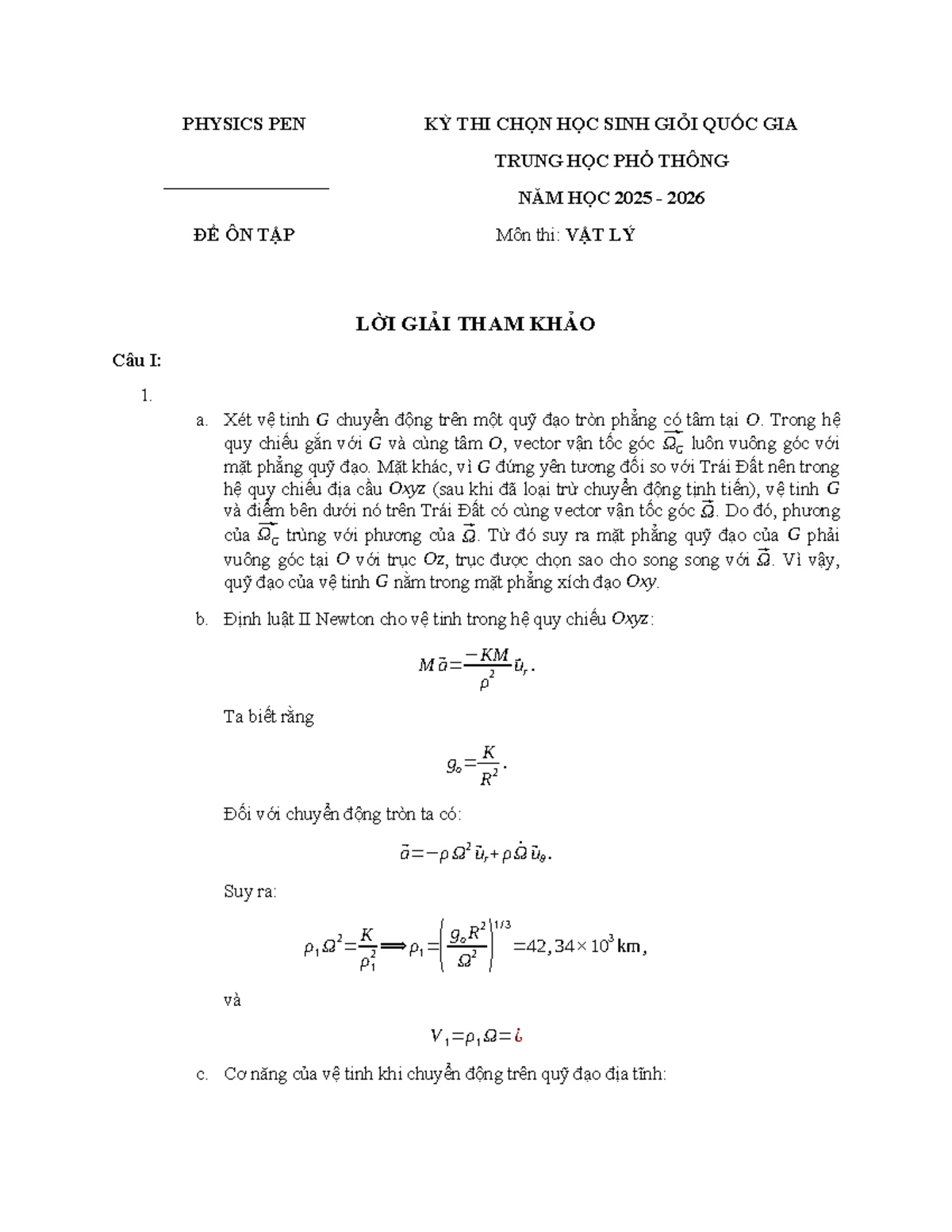PHYSICS KỲ THI CHỌN HỌC SINH GIỎI QUỐC GIA 2025-2026 ĐỀ ÔN TẬP - Studocu