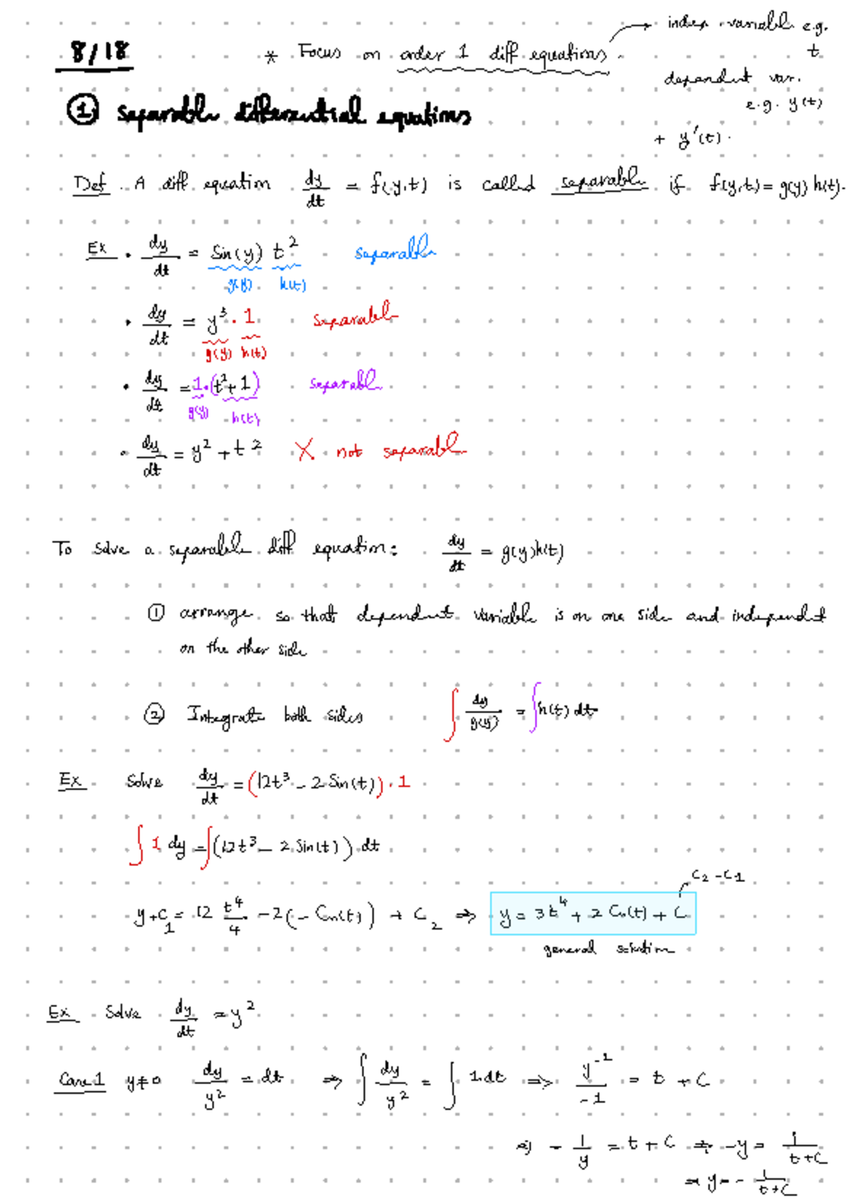 Lecture Notes on Separable Differential Equations - MATH 101 - Studocu