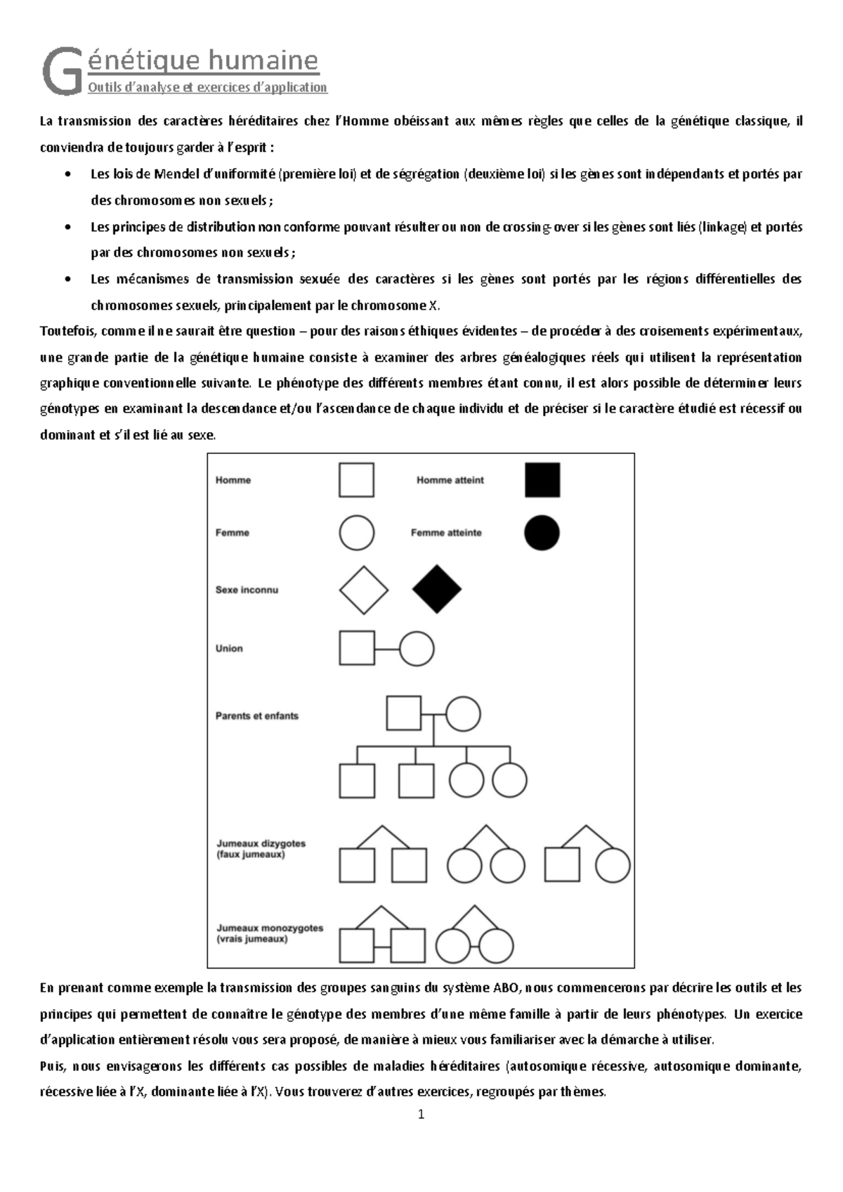 Génétique - 1 énétique humaine Outils d’analyse et exercices d ...