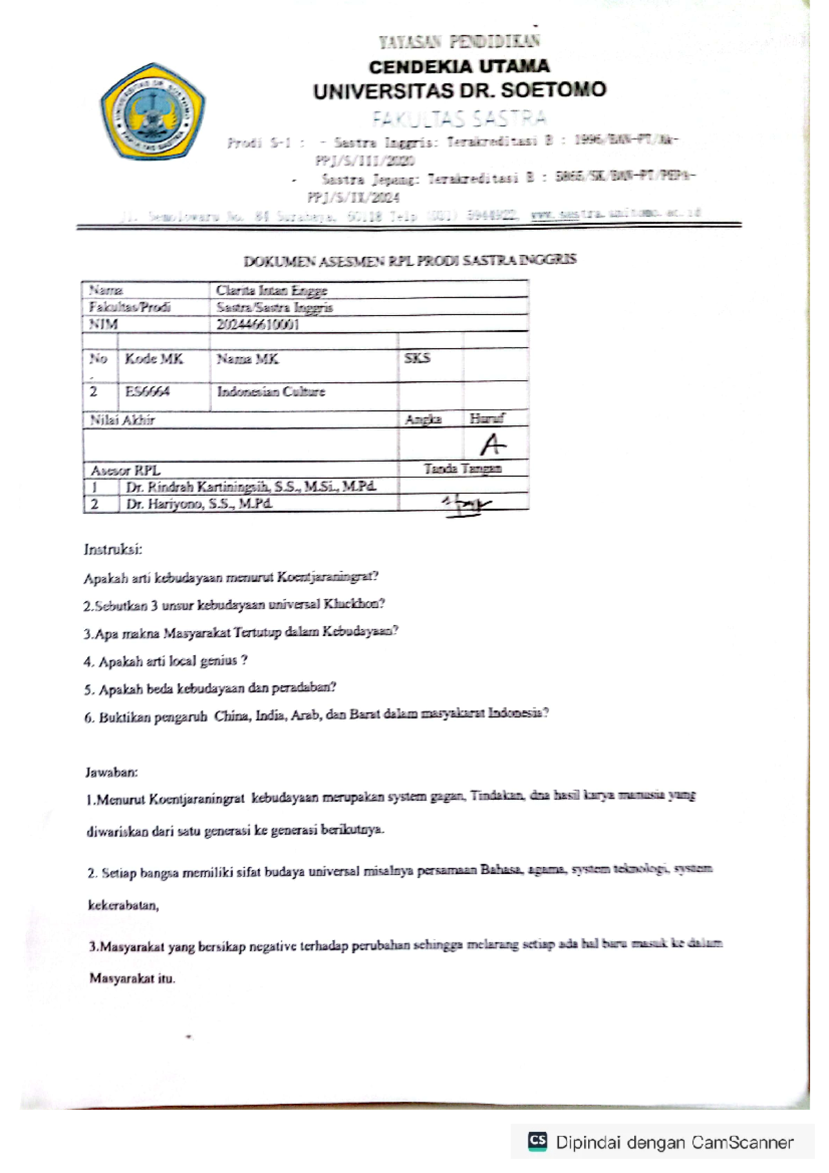 Indonesian Culture RPL Assessment - Course Code: MK 21-12-2024 - Studocu