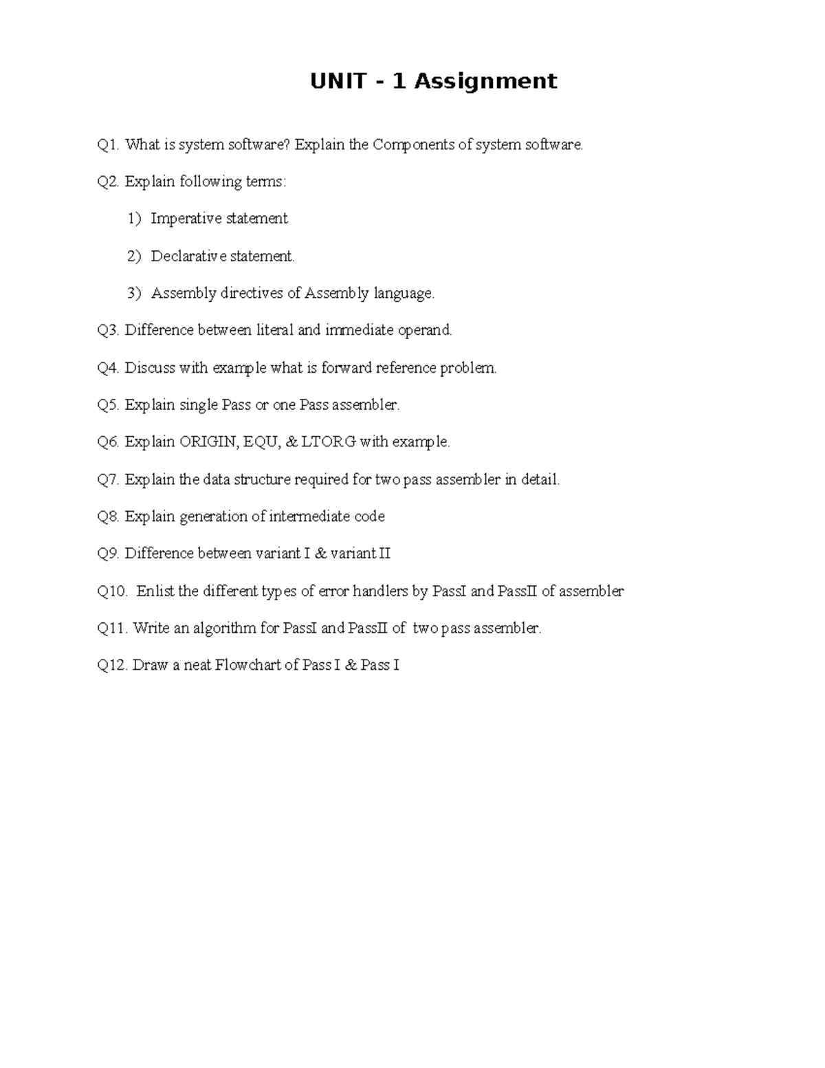 UNIT 1 Assignment: System Software & Assembler Concepts - Studocu