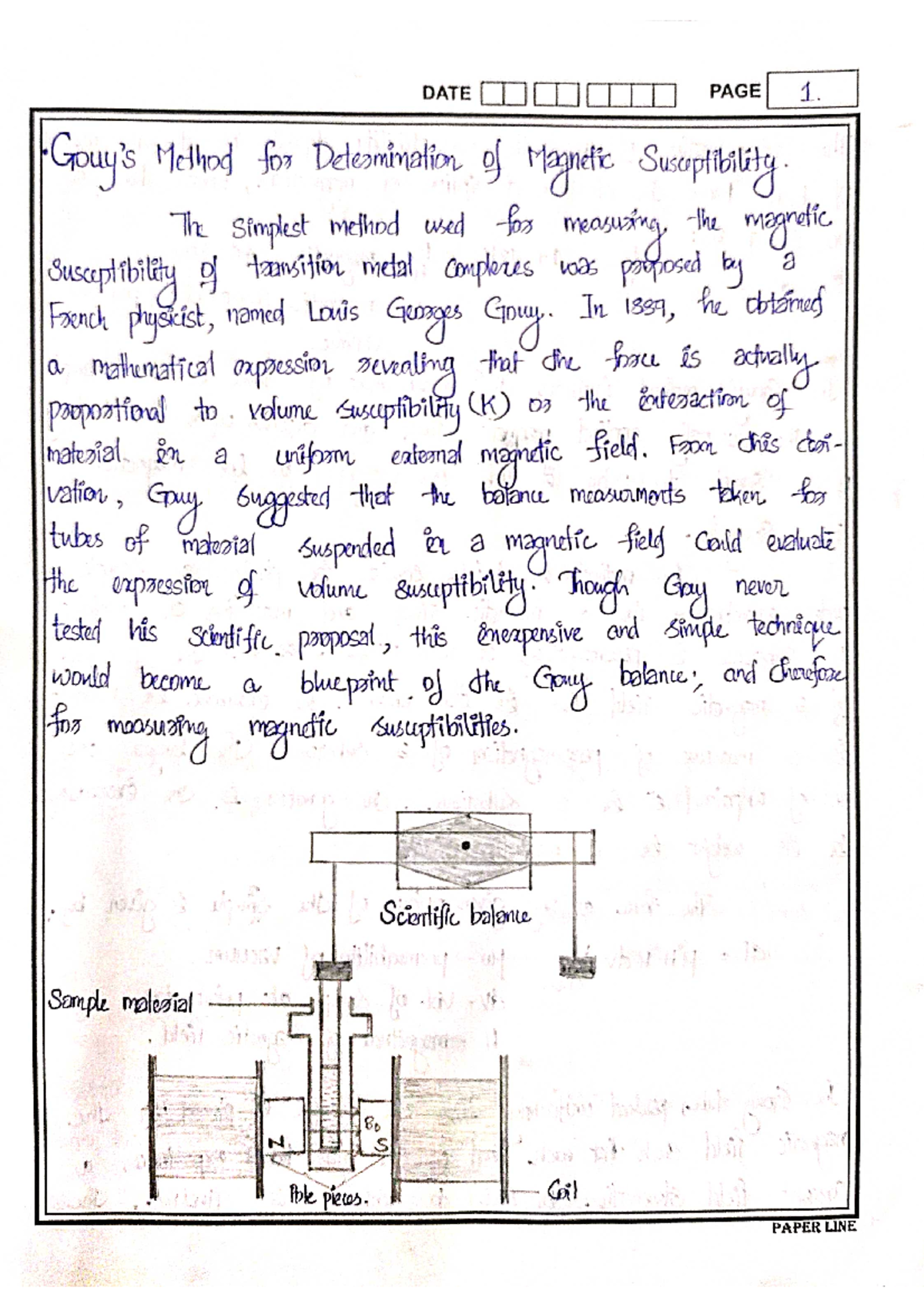 Guoy Method for Magnetic Susceptibility Measurement EXP 101 - Studocu