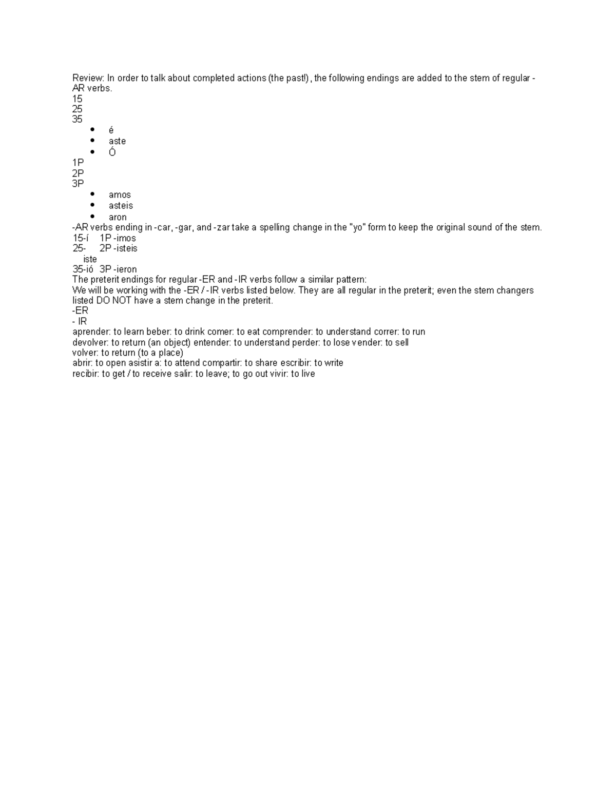 Spanish Preterite Tense: Regular Verbs -AR, -ER, -IR Overview - Studocu