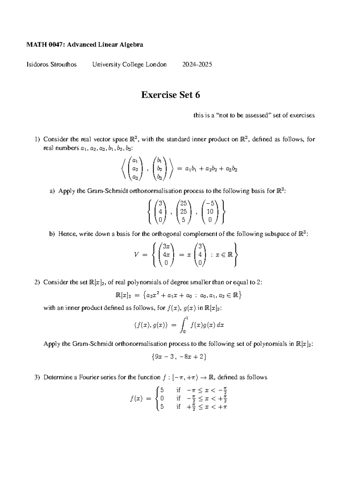 MATH 0047: Advanced Linear Algebra Exercise Set 6 Solutions - Studocu