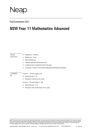 Year 11 preliminary advanced mathematics practice paper with solutions ...