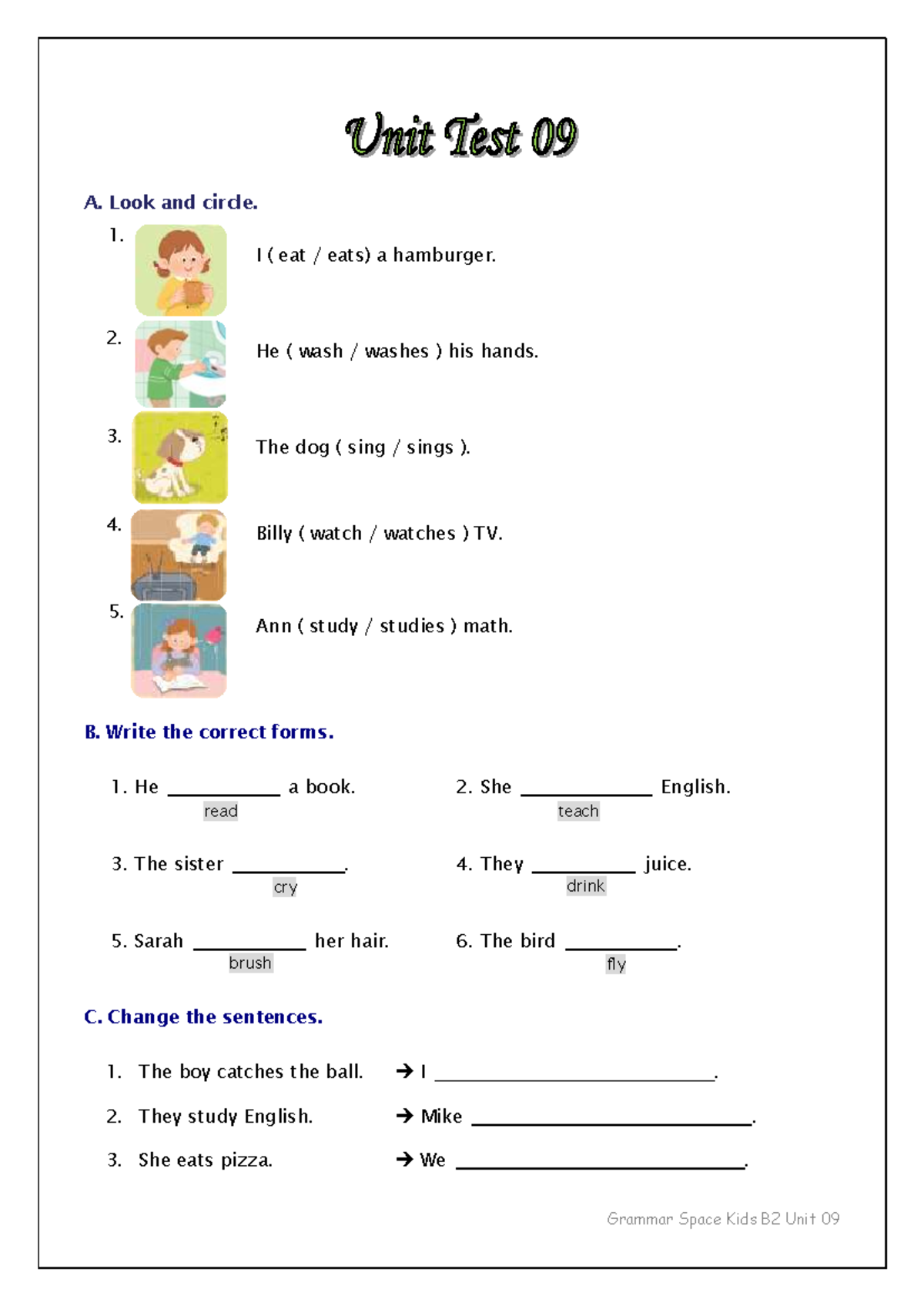 Grammar Space Kids B2 Unit Test 09: Look, Circle, and Write Activities ...