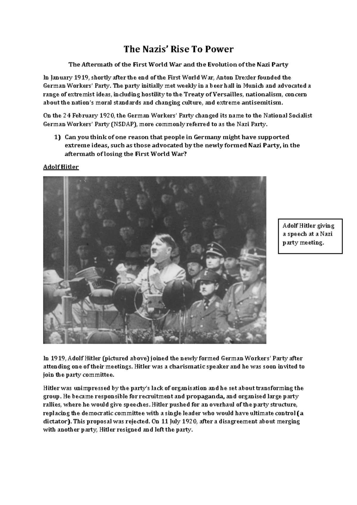 The Nazi Rise to Power: An Educational Resource (HIST 101) - Studocu