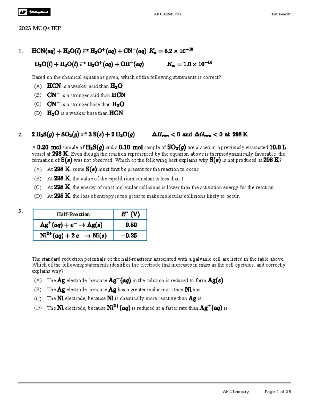 AP CHEMISTRY 628731913 Unit 5 Practice KEY - Detailed MCQ Review - Studocu