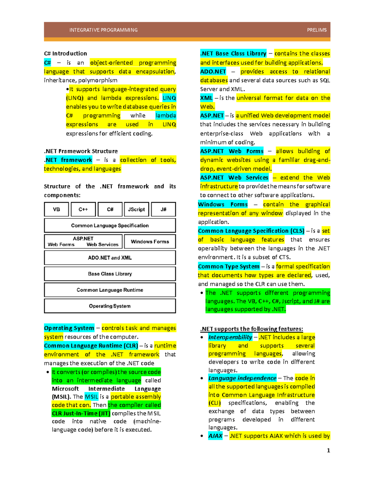 Integrative Programming Prelims - C# Basics and .NET Framework Overview ...