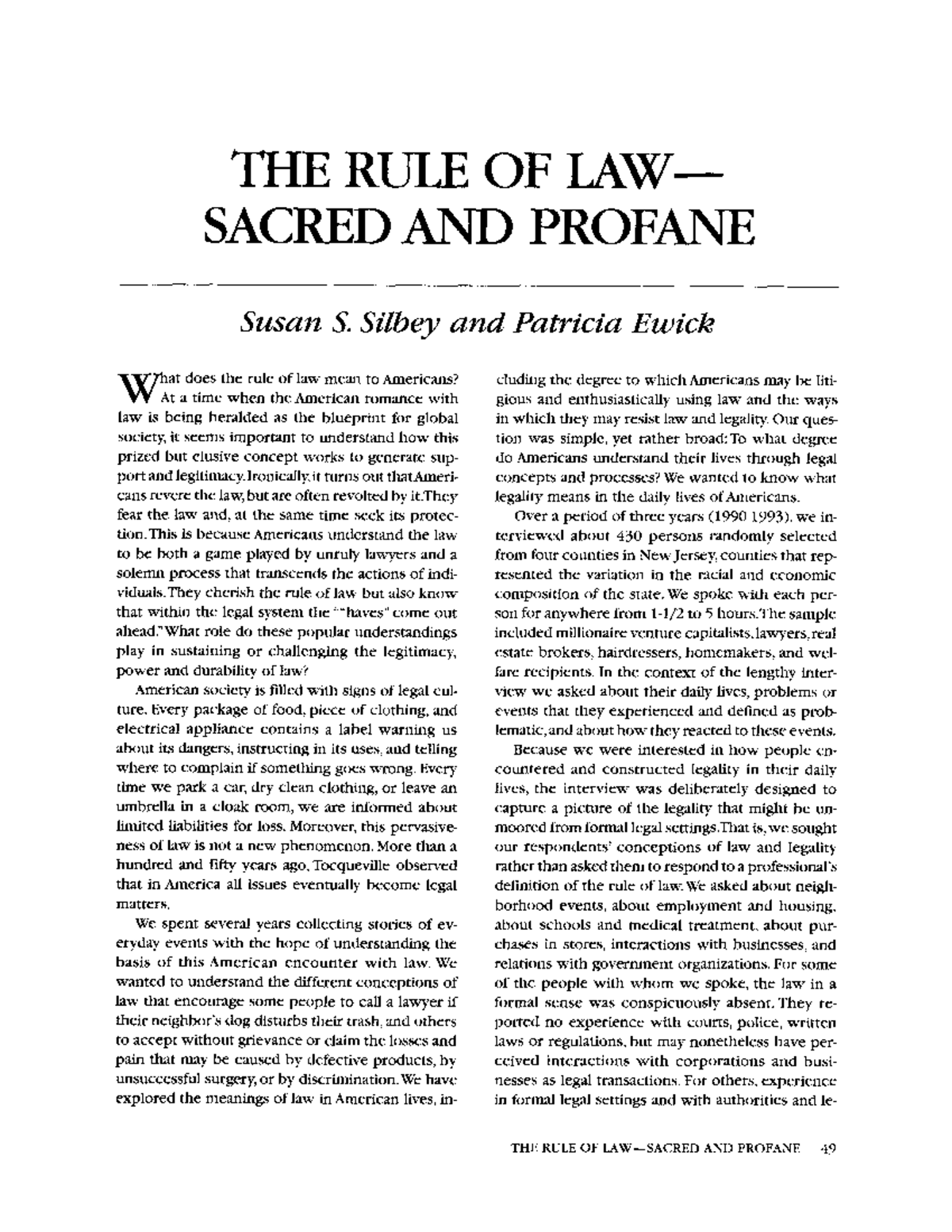The Rule of Law: Exploring Its Sacred and Profane Aspects in America ...