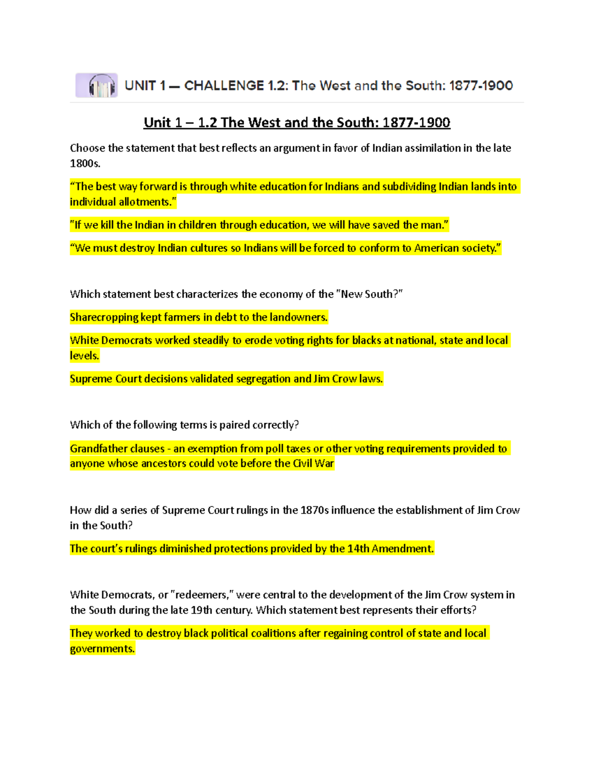 Sophia Pathways U.S. History II Challenge 1.2: Insights on The West ...