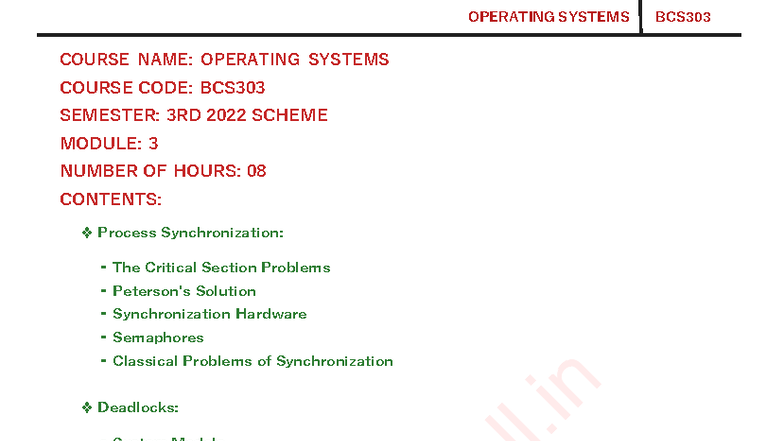 Modul 3 - BCS303 Operating Systems Notes on Process Synchronization ...