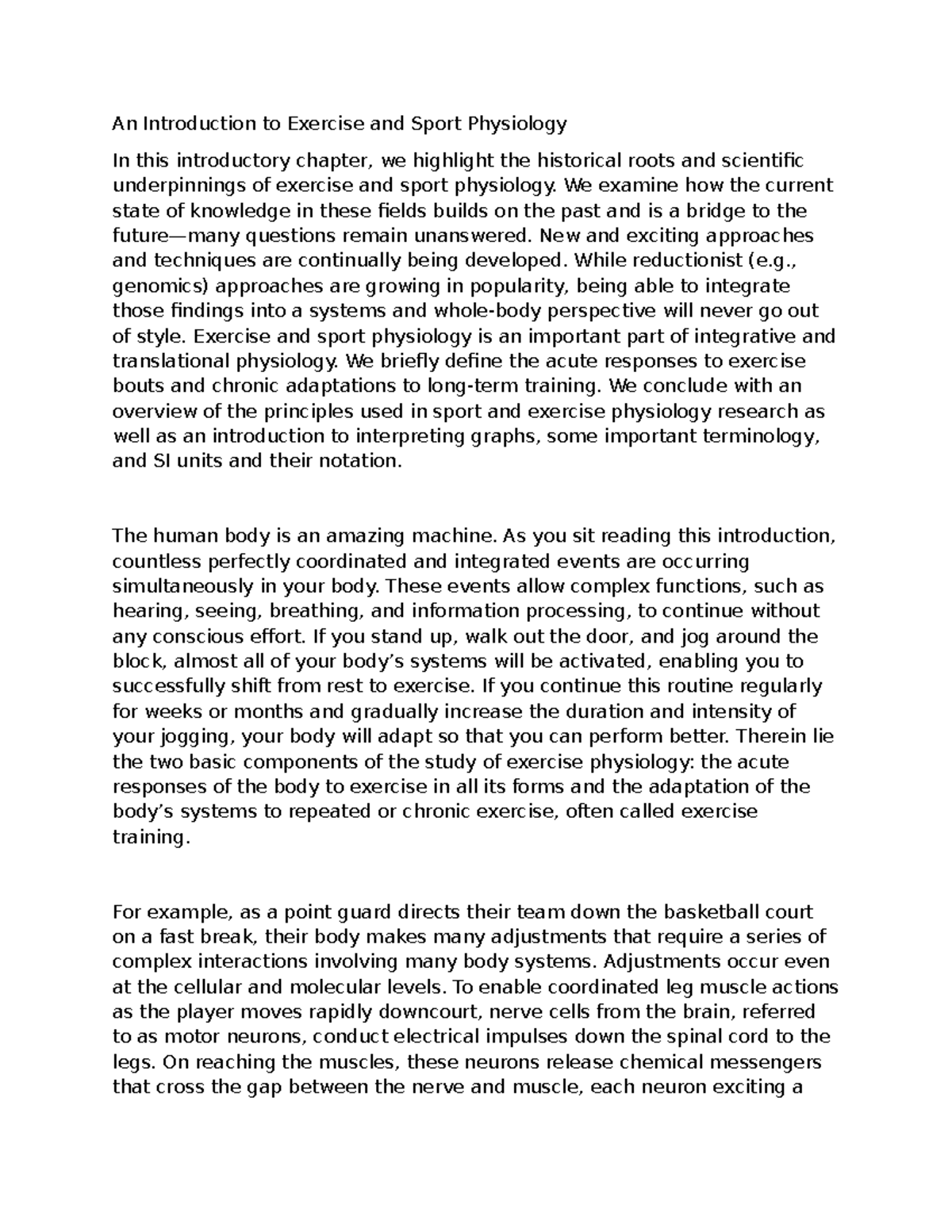 Introduction to Exercise and Sport Physiology Overview (EXS301) - Studocu