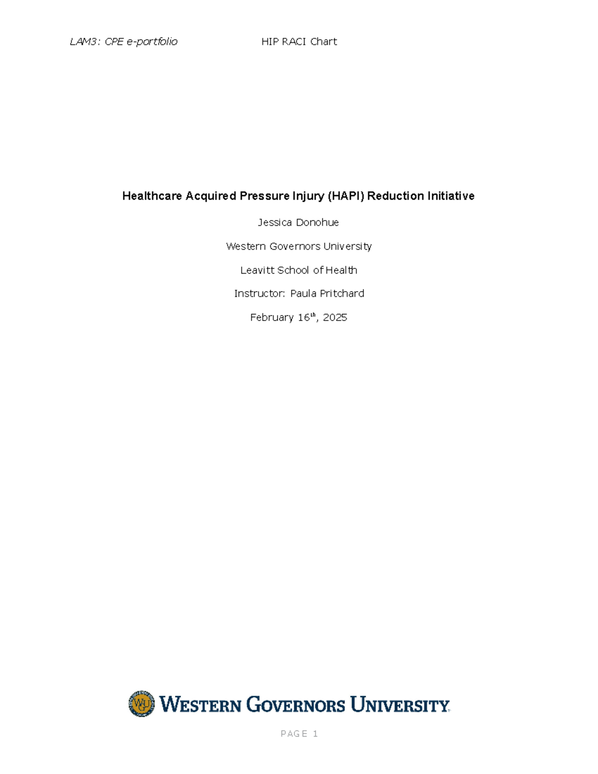 D157: HAPI Reduction Initiative - Award-Winning Project Overview - Studocu