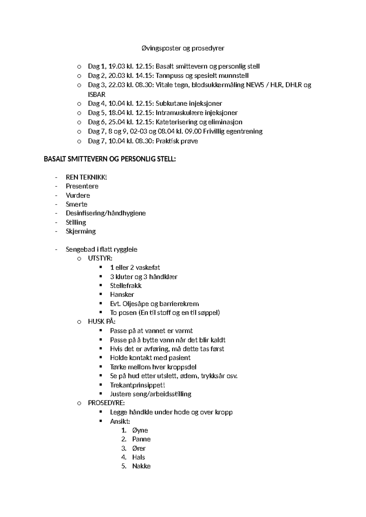 Øvingsprosedyrer for Basalt Smittevern og Medisinske Intervensjoner ...