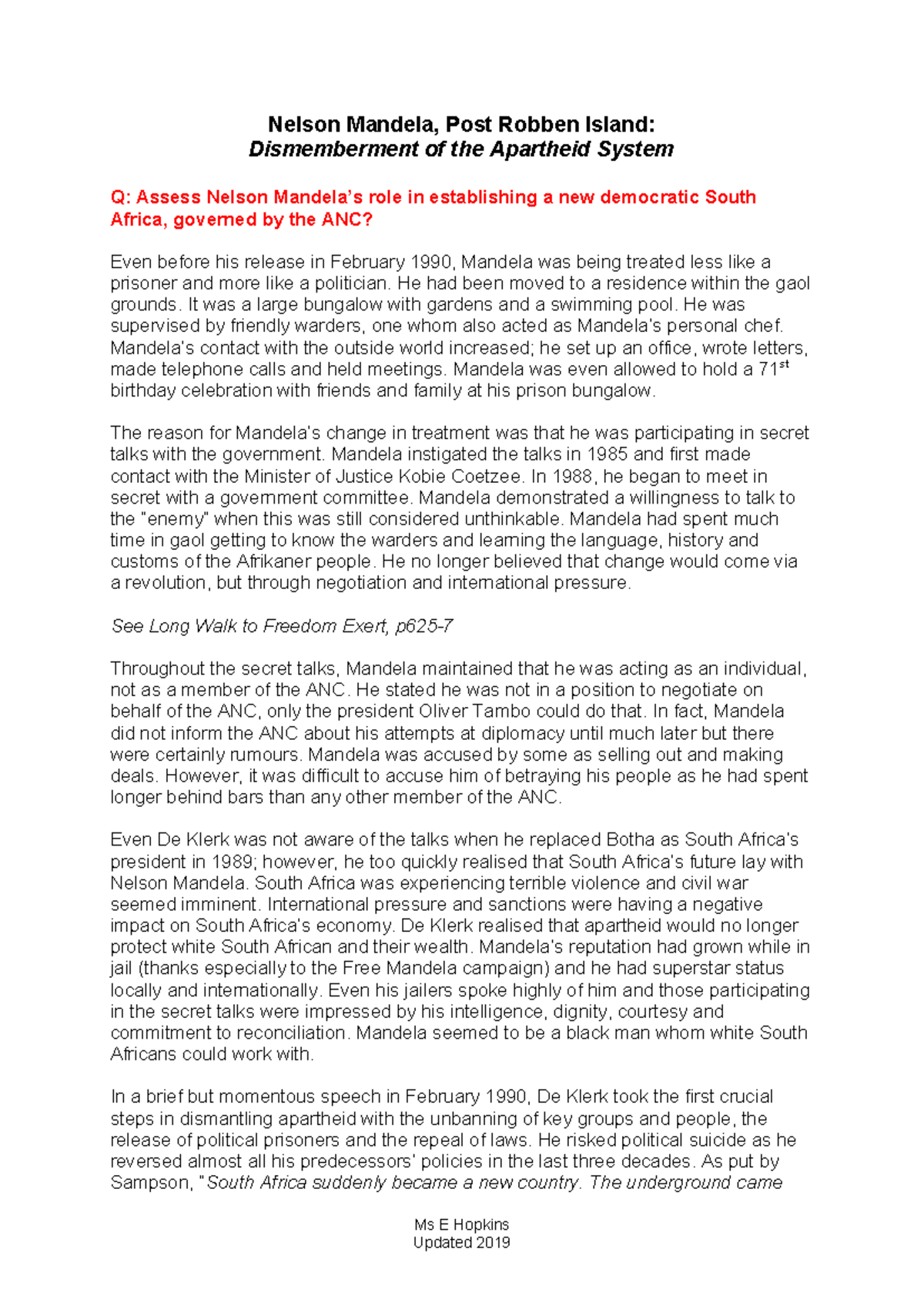 Nelson Mandela's Role in Dismantling Apartheid: A Study (HIST 101 ...